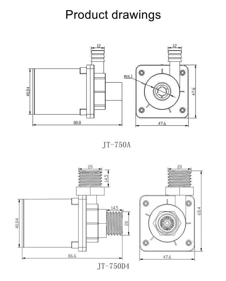 Jt-750d 12v 24v Dc Brushless Water Pump Silent 5 Points Threaded Solar Water Heater Shower Floor ...