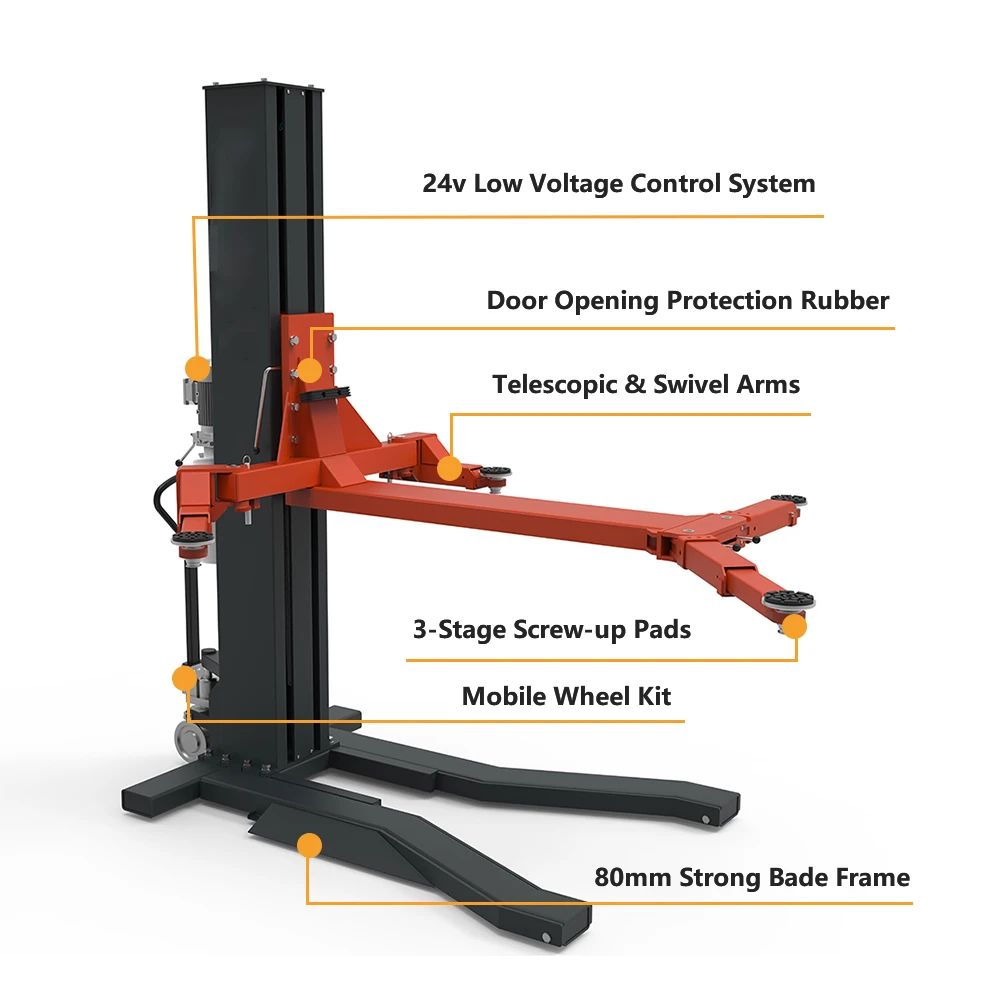 Hydraulic 1 Post Mobile Car Washing Garage Single Post Lift