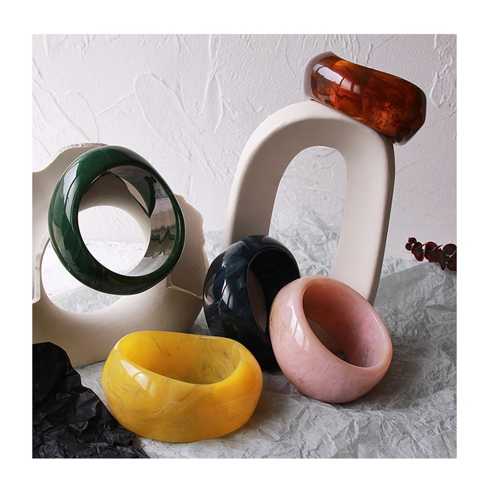 5 Colors Colorful Chunky Irregular Resin Bangles Wide Circle Acrylic ...