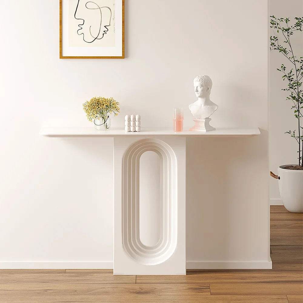 Bien 1200mm Modern White Wood Console Table With Geometric Pedestal For ...