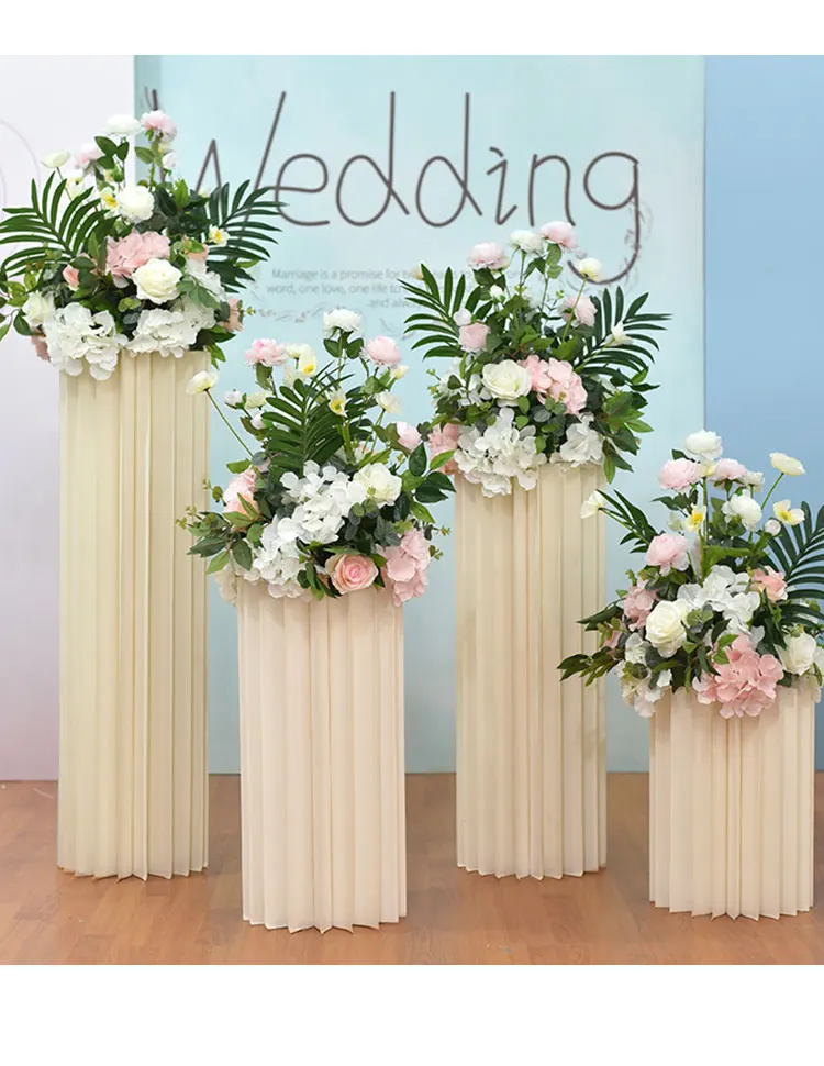 White Round Flower Cake Stand Pedestal Cylinders Display Flower Stand ...