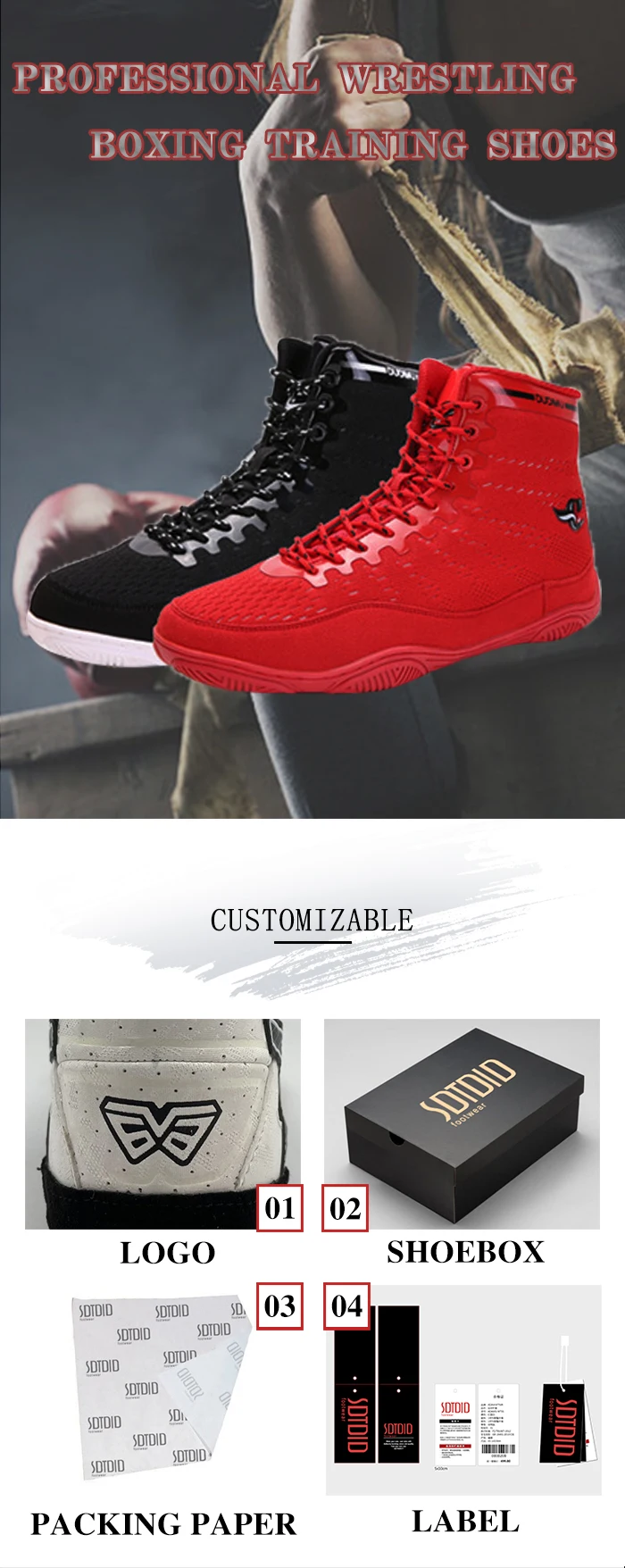 Custom Oem Chinese Professional Sport Custom Boxing Shoes Red Wrestling ...