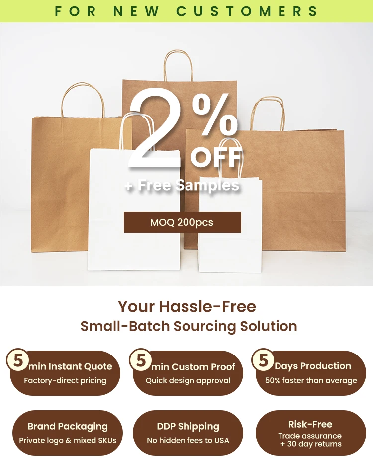 Recyclable Custom Brown and White Eco Kraft Handle Paper Bags