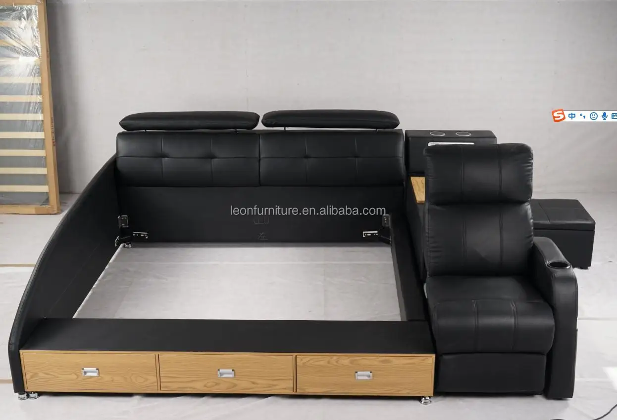 Smart Leather Bed With Storage With Message Function Bed With Usb ...