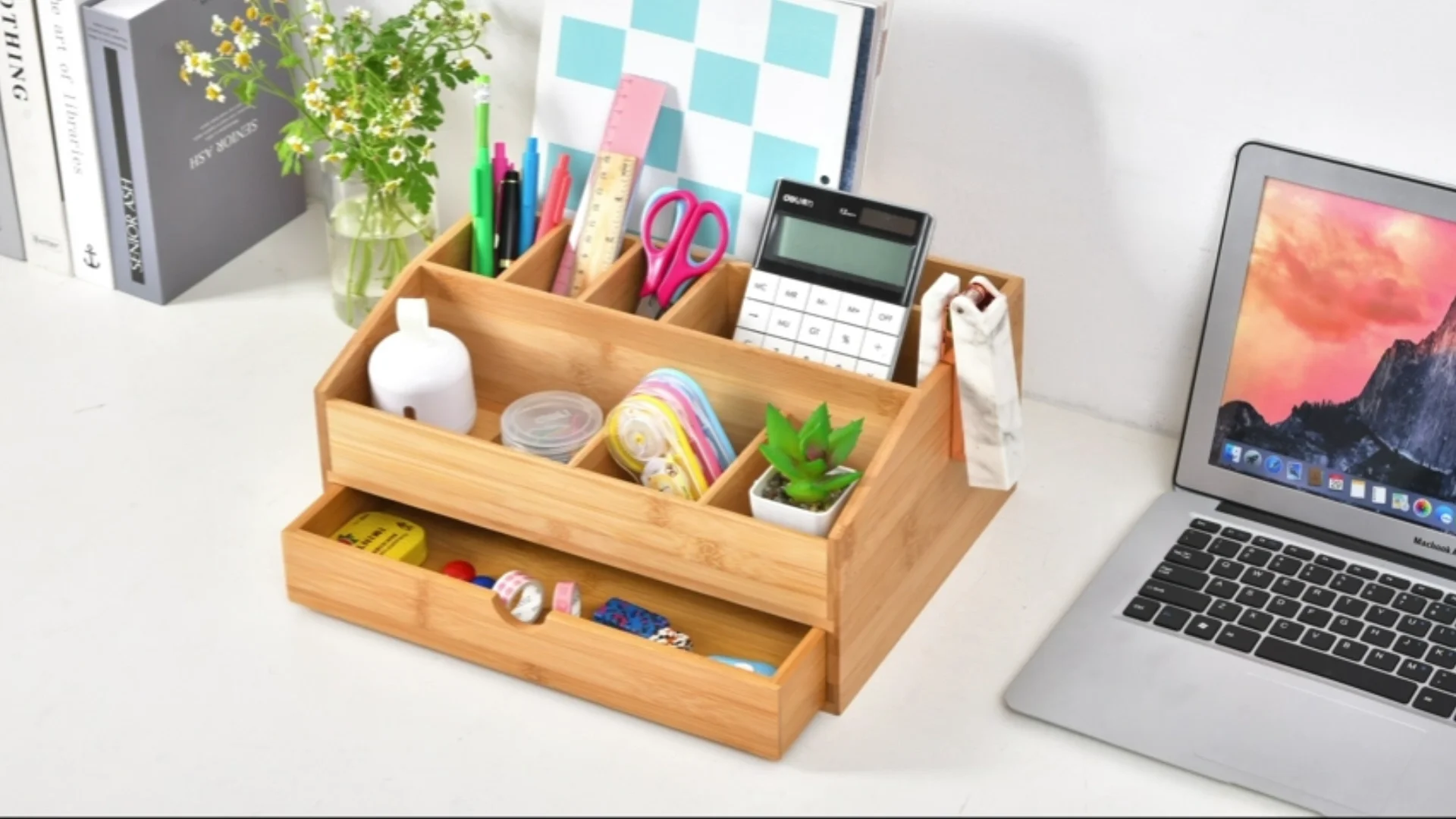 New 7pcs File Set Organizer Office Home Supplies Natural Bamboo Storage ...