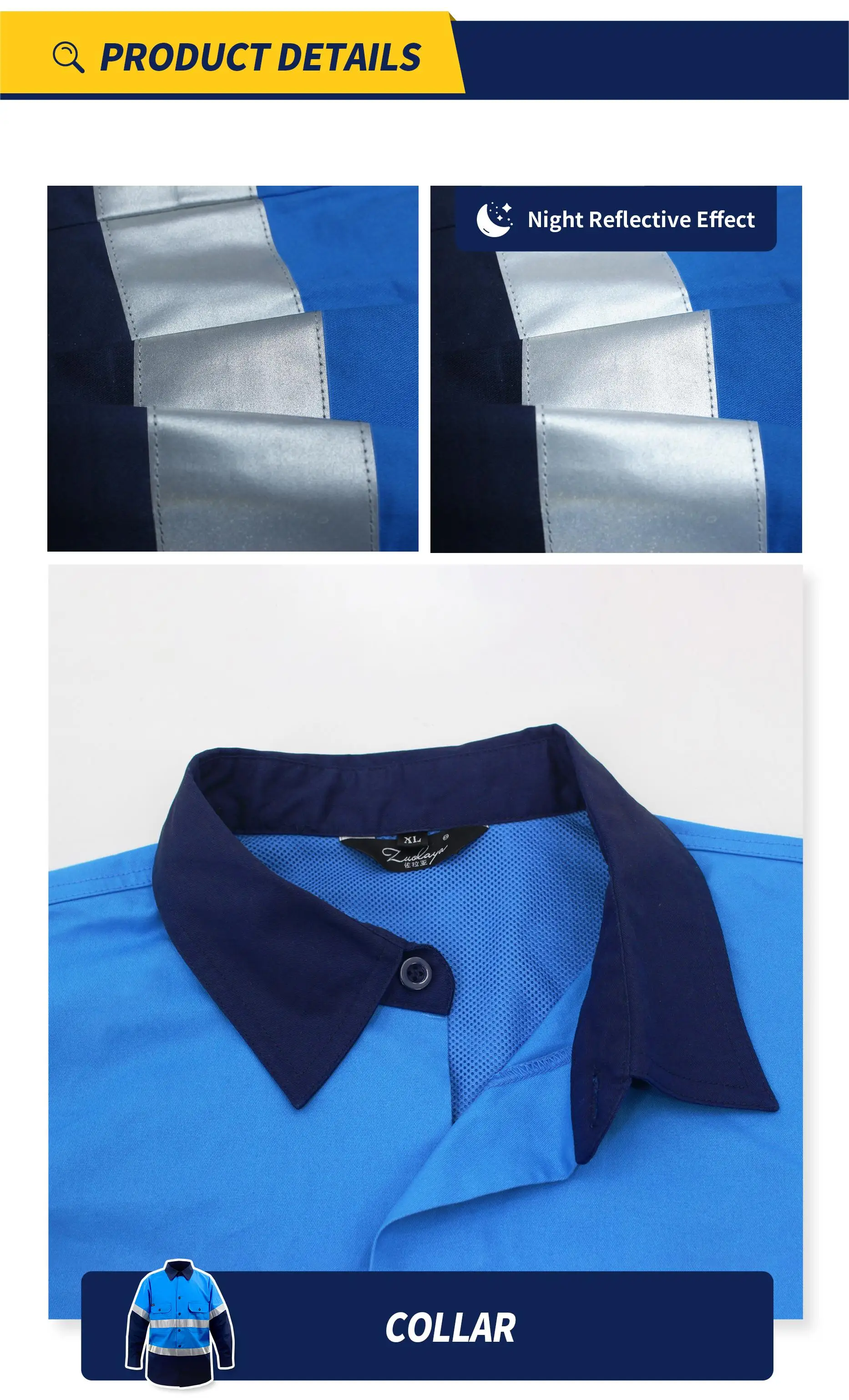 Custom Royal Blue Hi-Vis Safety Shirts for Men | Reflective Workwear ...
