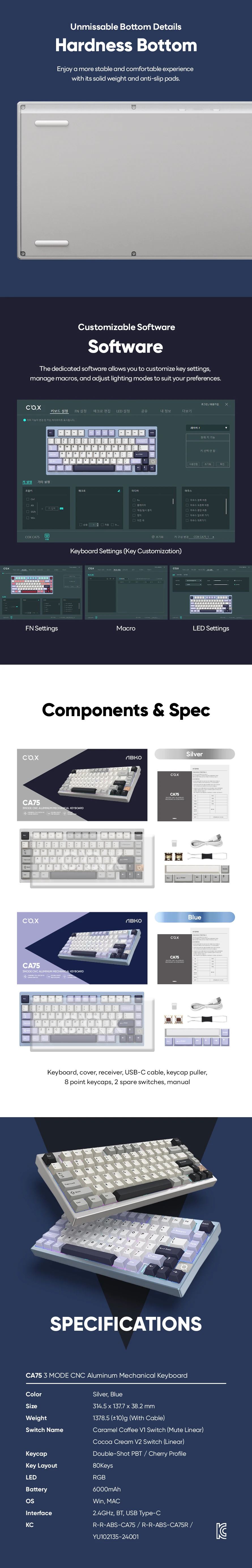 COX Mechanical Aluminum CA75 80keys Keyboard - RGB Gaming