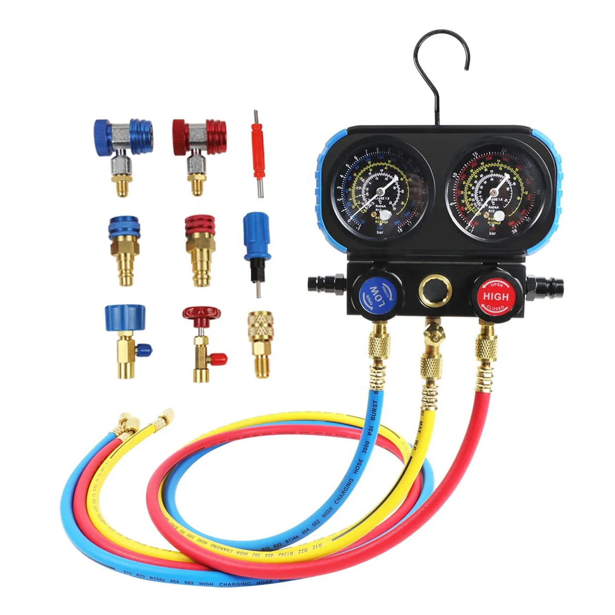 HVAC Gauges Car AC Recharge Kit 3 Way Manifold Gauge Set for R22/R32//R410a/R134a Air ...