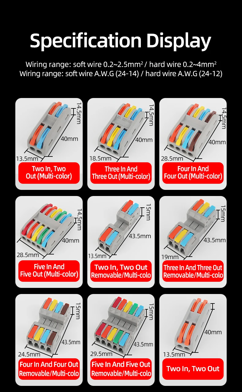 Universal Lever Compact Cable Wiring Connector Circuit Inline Quick ...