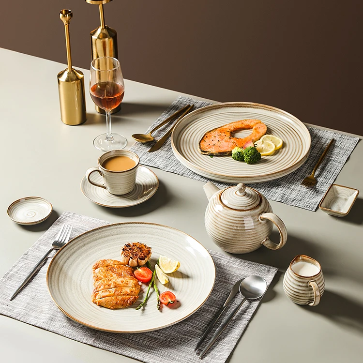 PITO Rustic Style Ceramic Porcelain Stoneware Dinnerware Plate Set ...