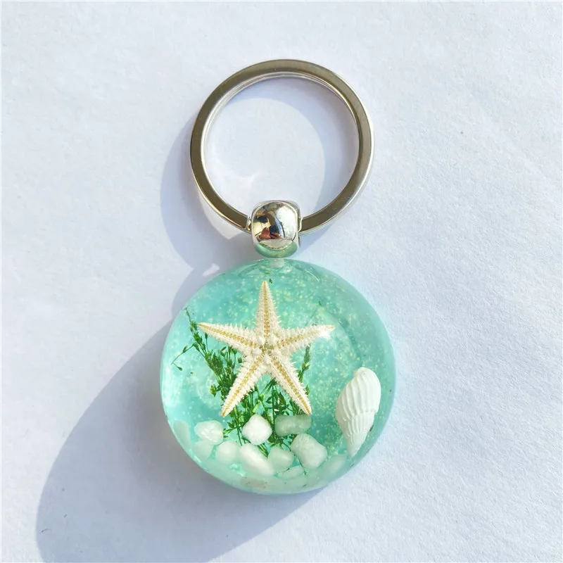 Creative Summer Starfish Amber Resin Keychain & OEM/ODM