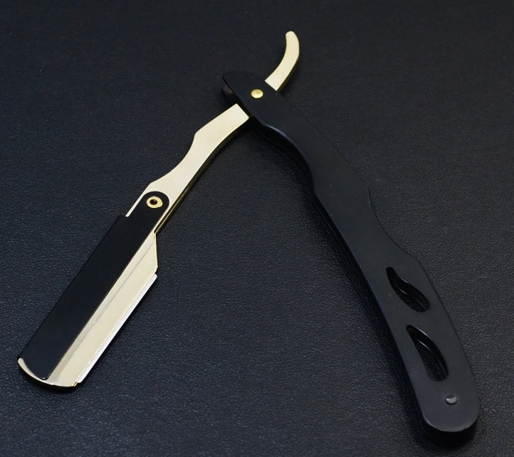 Straight Razor Black Gold Metal Barber Slide Salon Manual Shaver Double ...