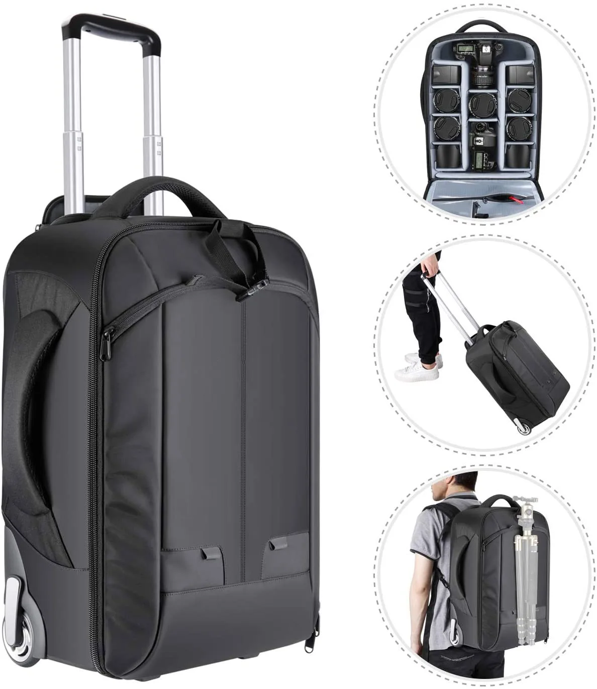 ISO Custom Travel Camera Bag with Wheels - Large Capacity