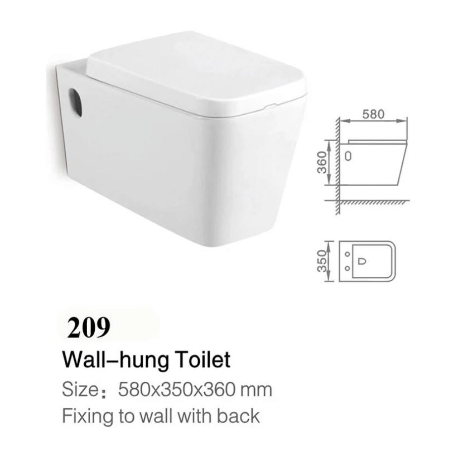 Wall Mounted Water Closet Bathroom Hanging Wc Modern Square Ceramic ...
