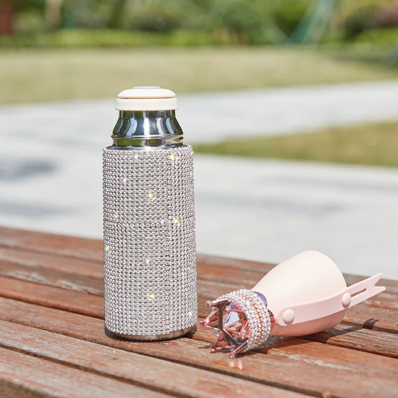 Crown Lid Stainless Steel Diamond Water Bottle Insulated Bling Bling ...