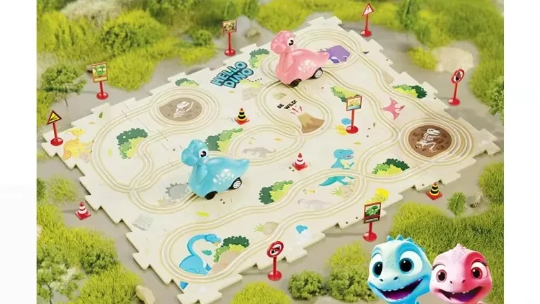 Dinosaur Puzzle Race Car Track Diy Assembly Puzzle Track Play Set Kid ...