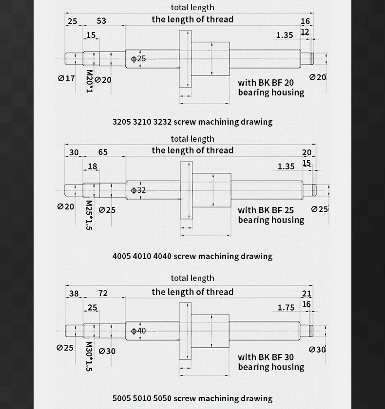 Custom CNC Double Nuts Ball Screw Series 1605 3205