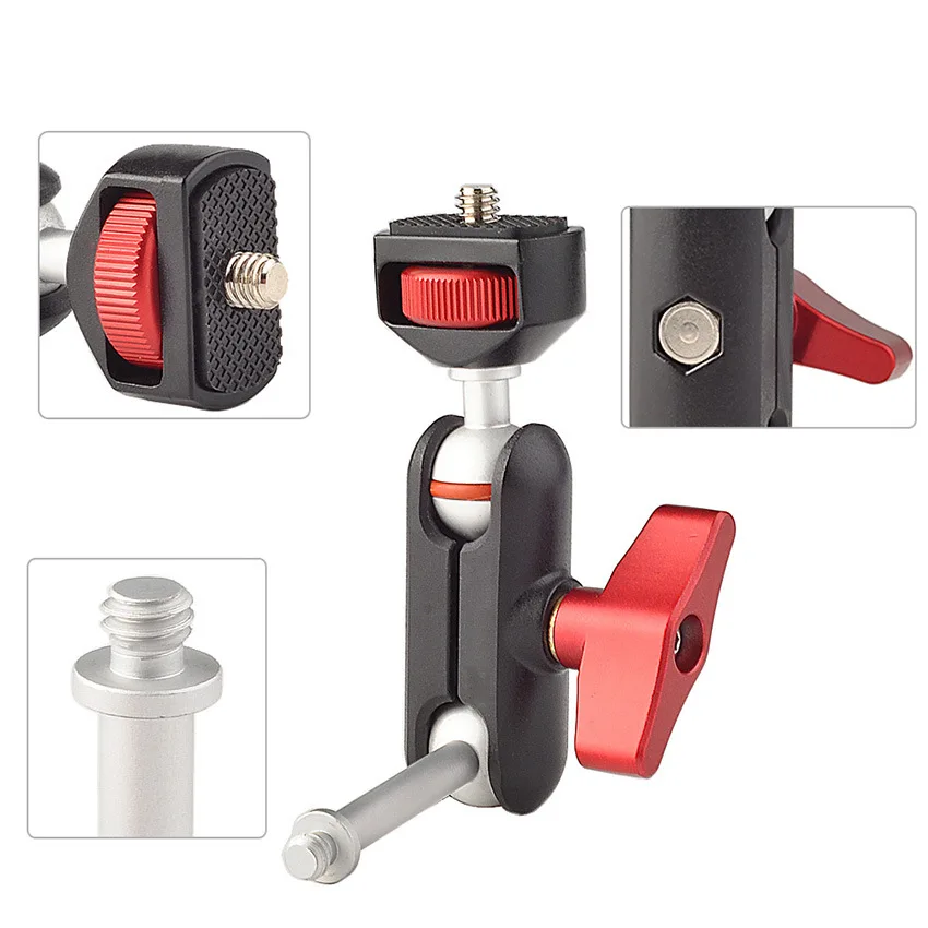 Magic Arm Mount Adapter Mini Multi-function Double Ball Head With 1/4 ...