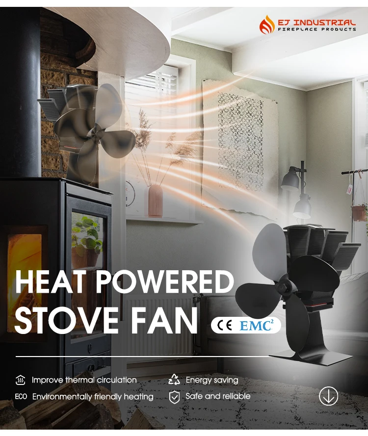 EJ Heat Powered Fireplace Burner Fan Heat Powered Fan Stove Fan for ...