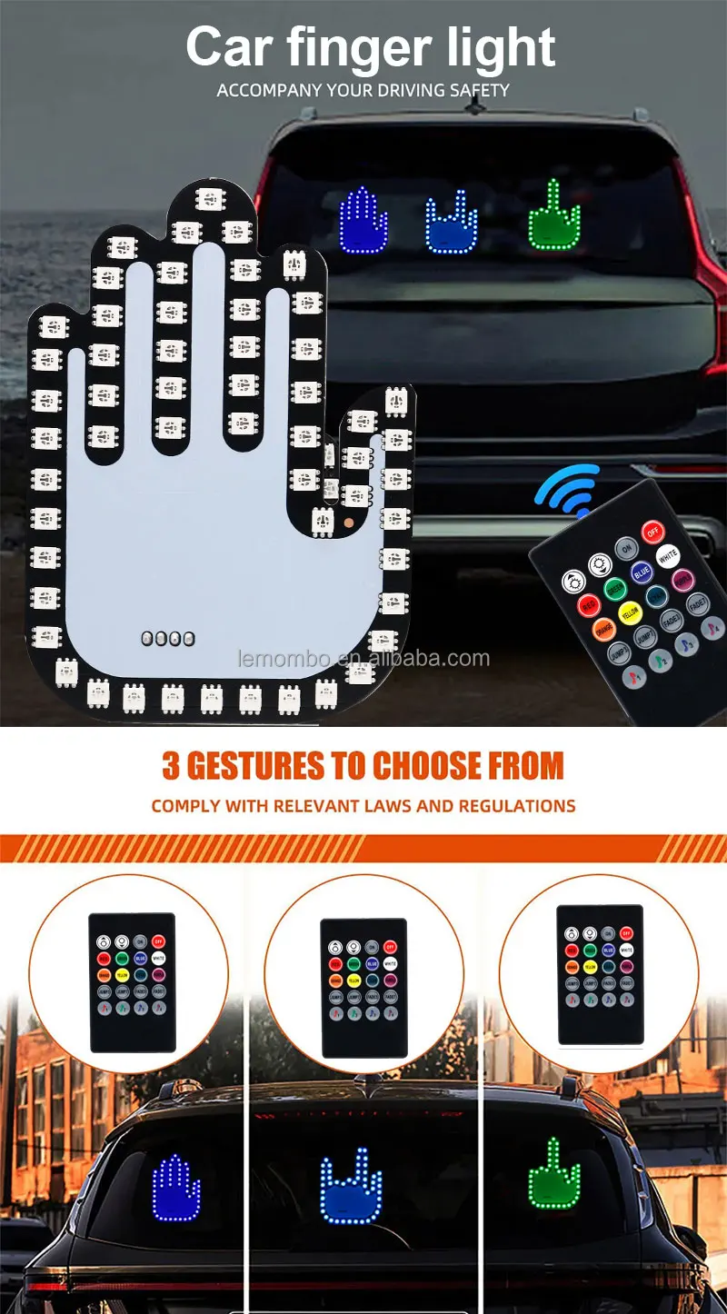 Universal Fun Car LED Light Middle Finger Style USB Plug-In Interactive ...