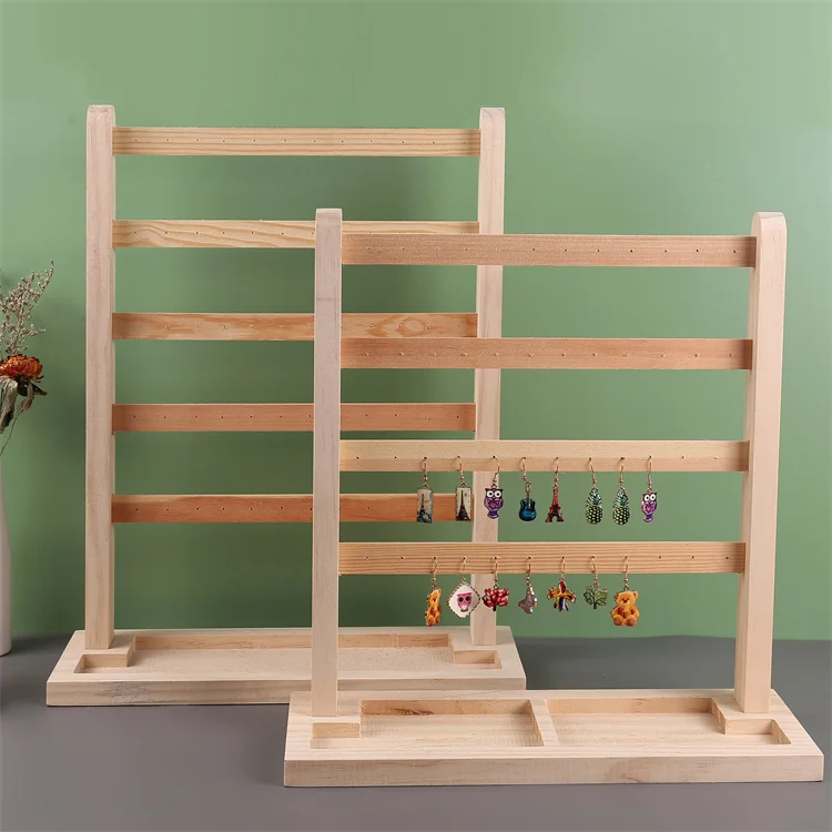 Wood Bamboo 4-tier Piercing Stand Earring Display Piercing Display ...