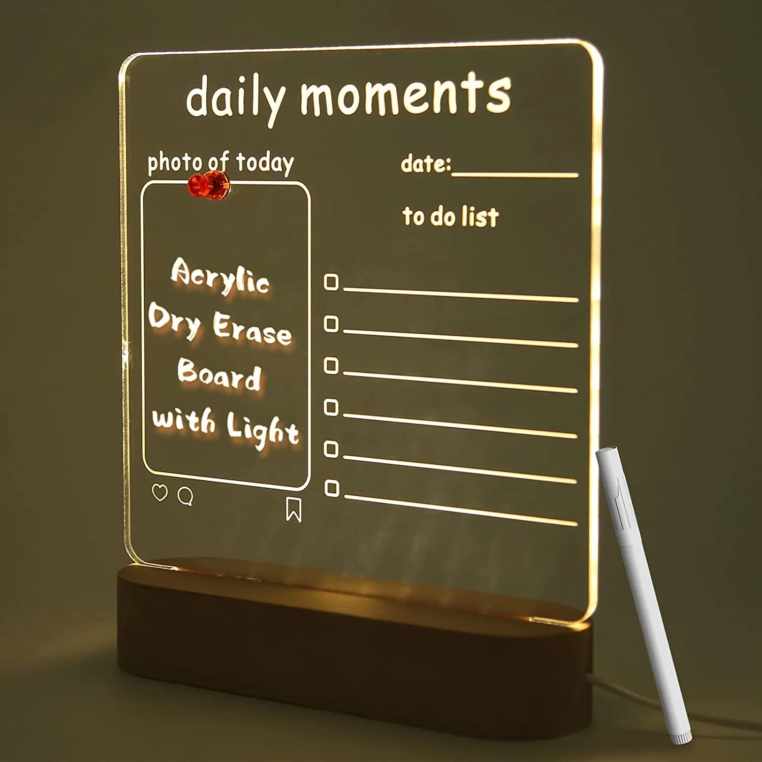 Hot Sale Diy Acrylic Dry Erase Board With Light Acrylic Memo Night ...
