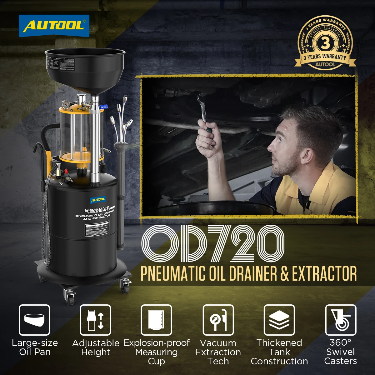 AUTOOL OD720 - Efficient Oil Drain Machine for 70L Tanks