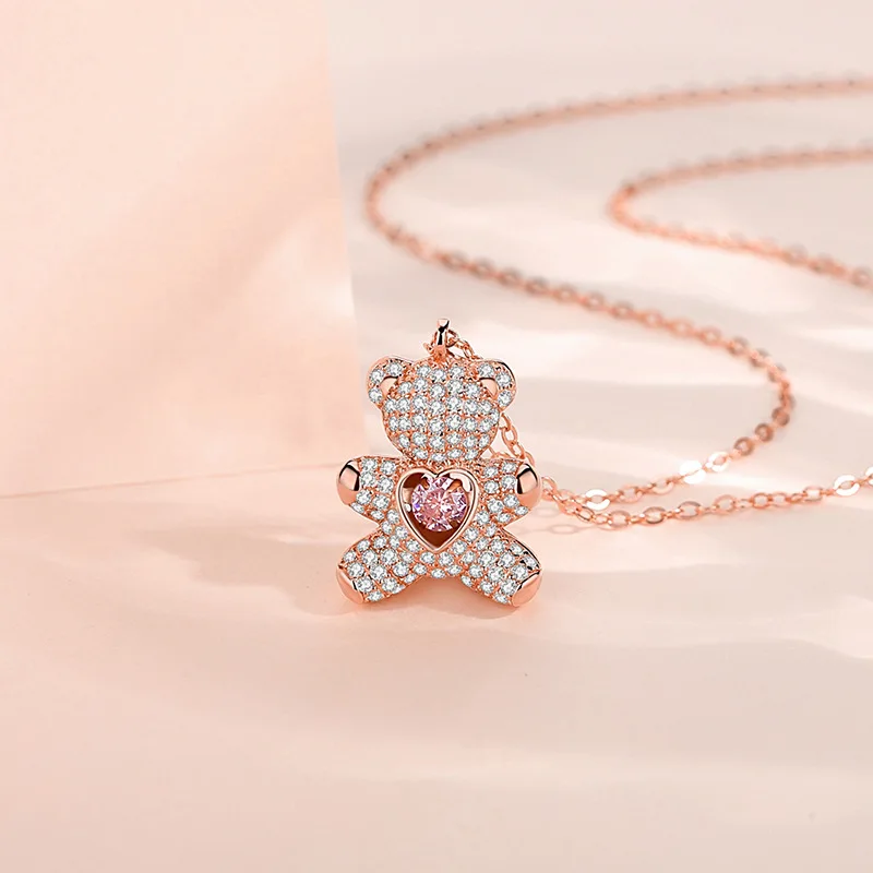 VANA New Design Little Bear Purple Zircon Animal Rose Gold Sterling ...