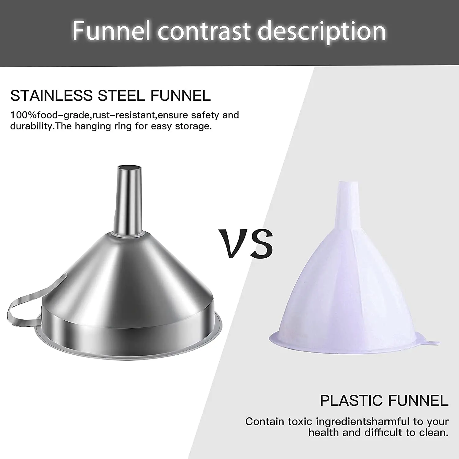 Stainless Steel Oil Funnel Set with Strainer – 3 Sizes for Kitchen Use ...