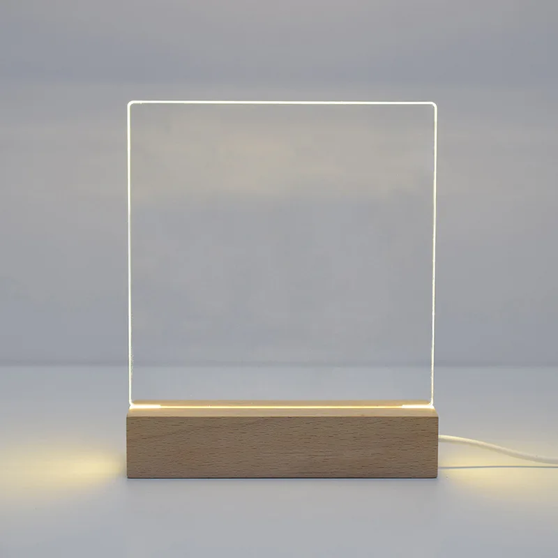 3D Acrylic Luminous Wooden USB DIY Message Board Night Light