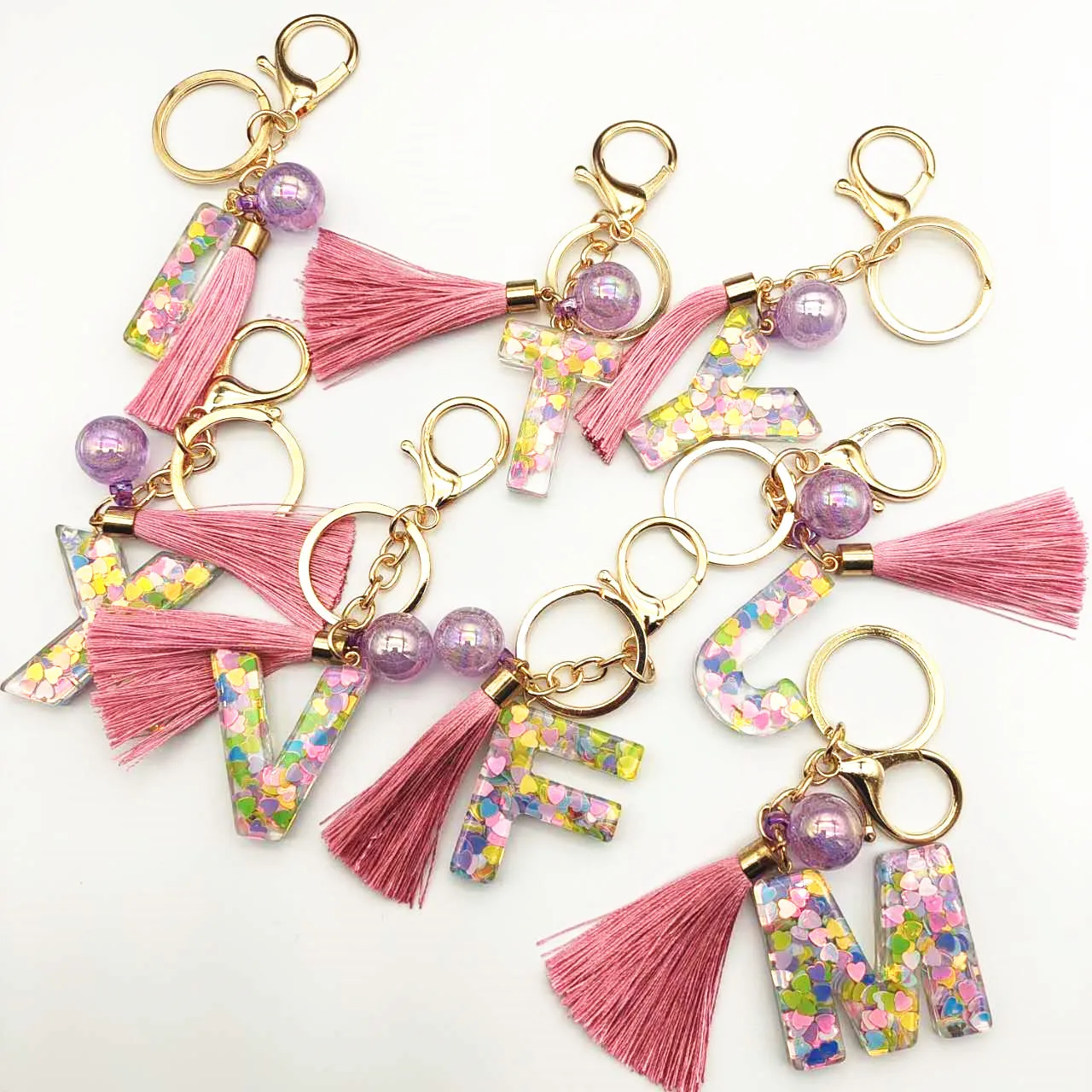 English Alphabet Crystal Women Key Chains Ring Tassels Keyring Holder ...
