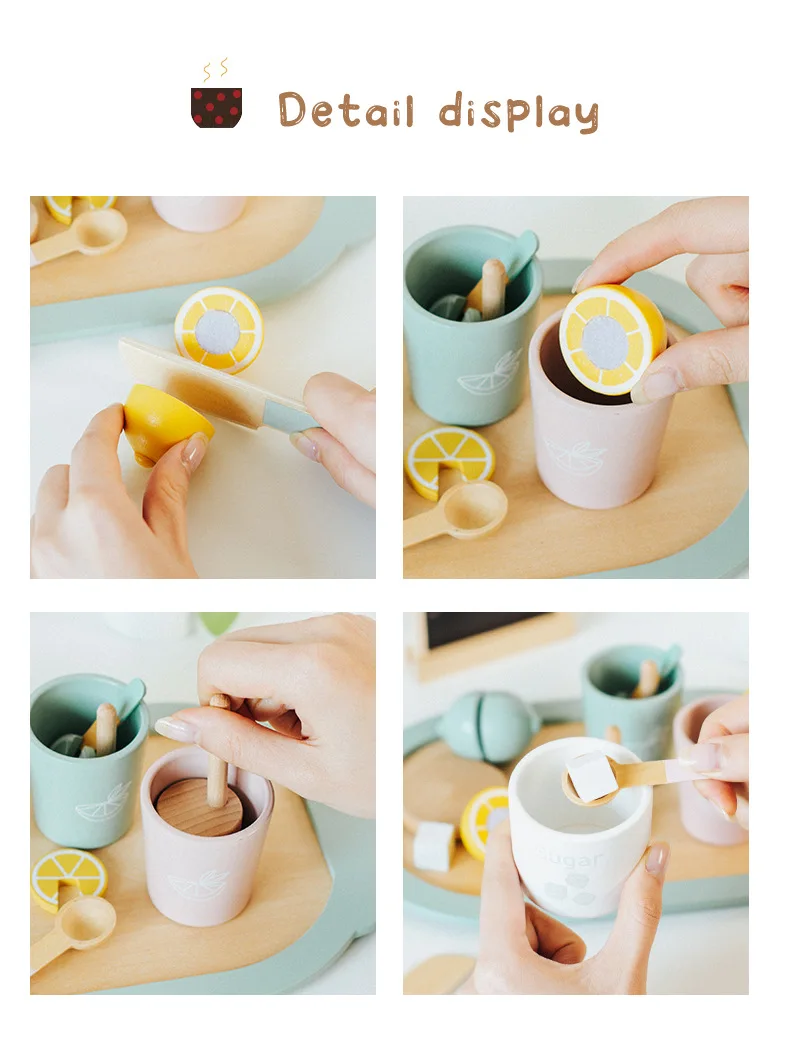 Role Play Afternoon Tea Set Montessori Kids Mini Wooden Kitchen Toys ...