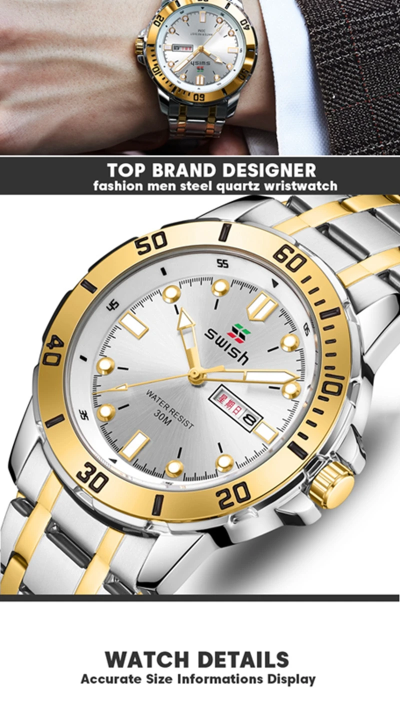 Nintendo Swish Watch 2203 Luminous Double Calendar Waterproof Business ...