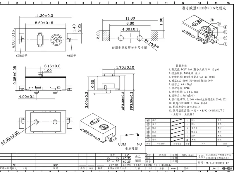 HCNHK Two-Foot Switch - Micro Movement M905 Mouse Micro Switch