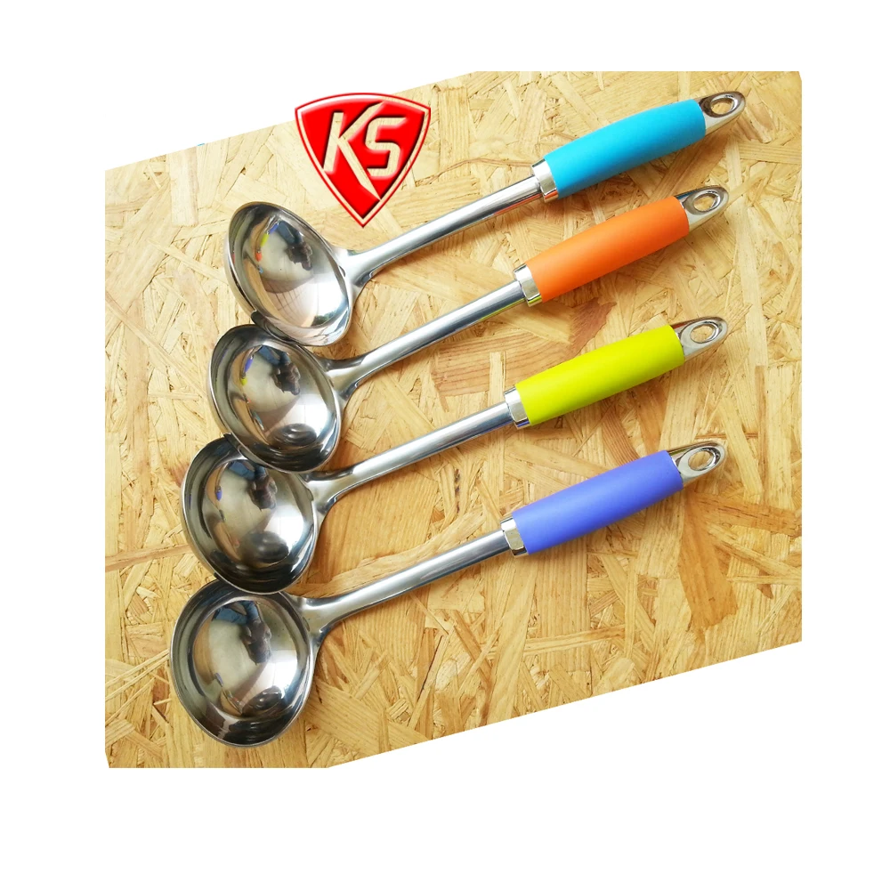 Stainless Steel Hot Pot Spoon Soft Rubber Color Handle Soup Spoon ...
