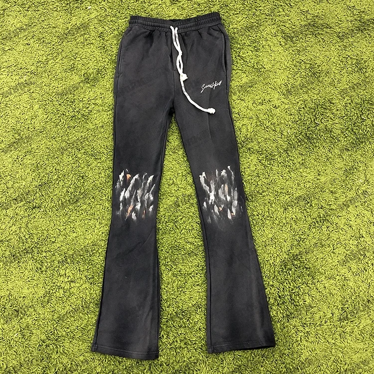 400 Gsm Distressed Tracksuit Sets Custom Vintage Stacked Sweatsuits ...