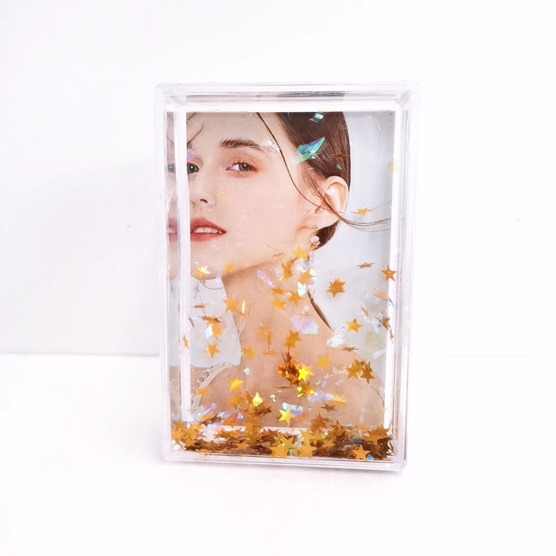 Clear Plastic Stand Picture Frame 2.1*3.4 Glitter Water Frame Box for Photo