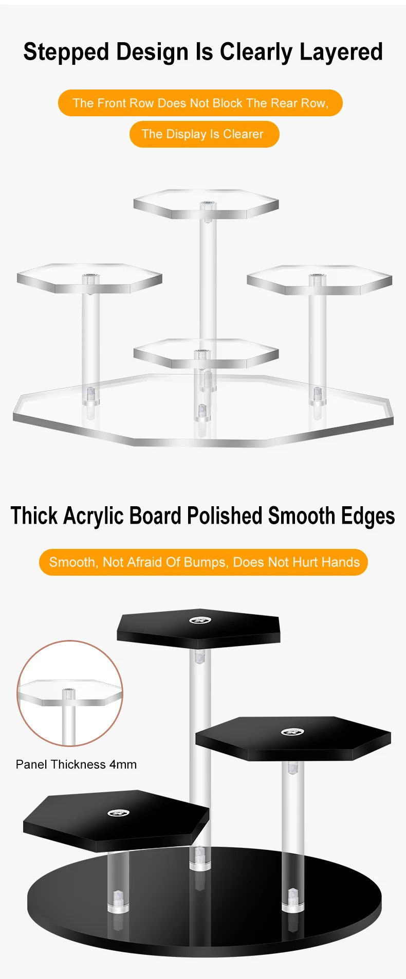 7 Tier Hexagon Acrylic Display Stands - Organize Collectibles
