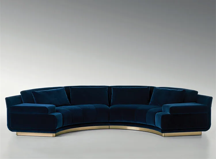 Italian Luxury Curved Sofa Gold Steel Frame Modern Villa Velvet Sofa ...