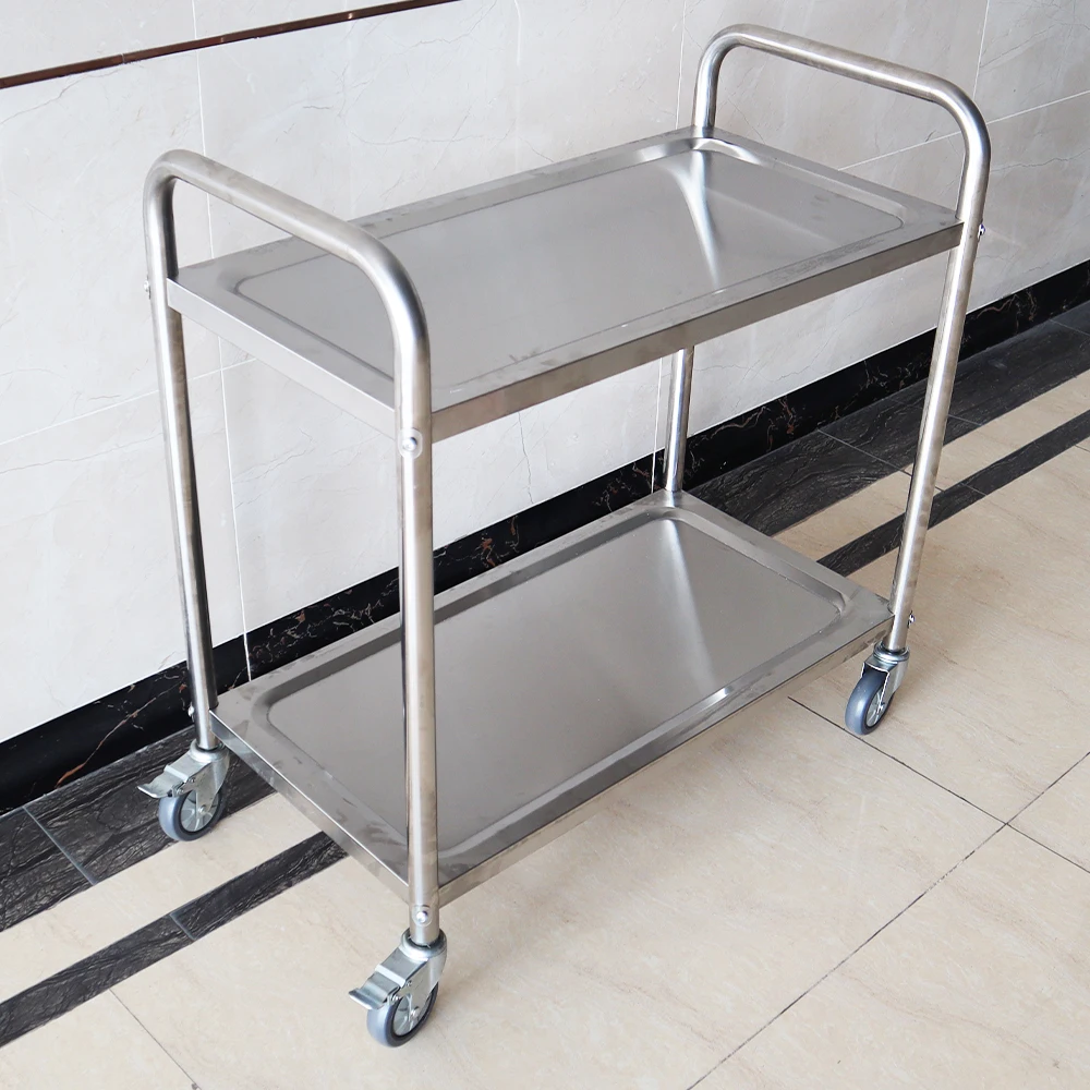 Stainless Steel Dining Cart Serving Dining Trolley With Wheels 2-tier ...