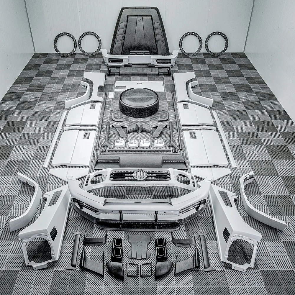 Matt Black Forged CarbonMSY style Front Lip Side Fenders Rear Diffuser ...