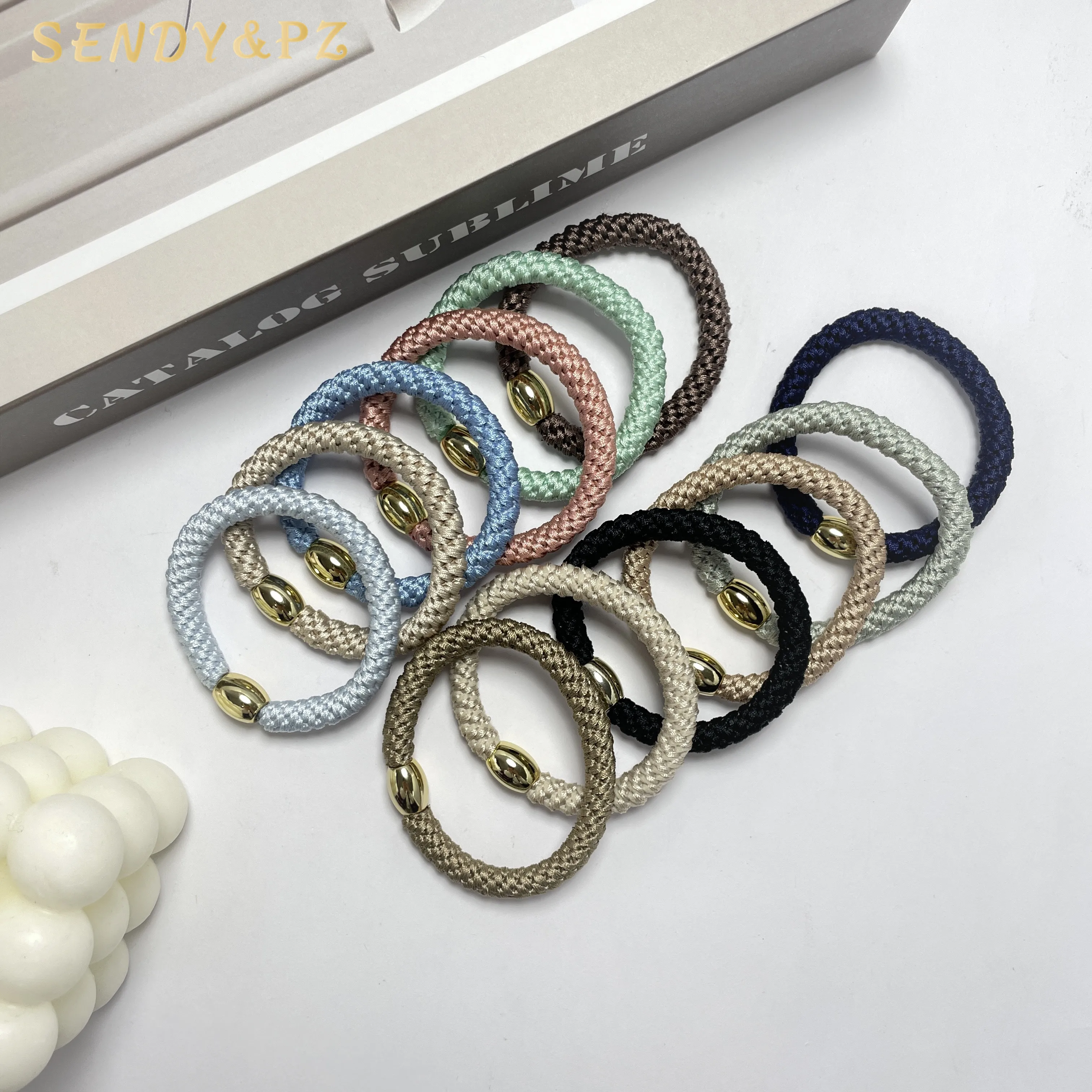 New Fashion Style Inlaid Gold Beads Woven High Elastic Hari Ties Rope ...