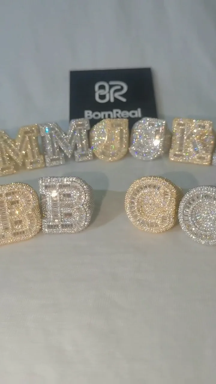 Custom Iced Out Vvs Moissanite Baguette Diamond Hip Hop Initial Letter ...