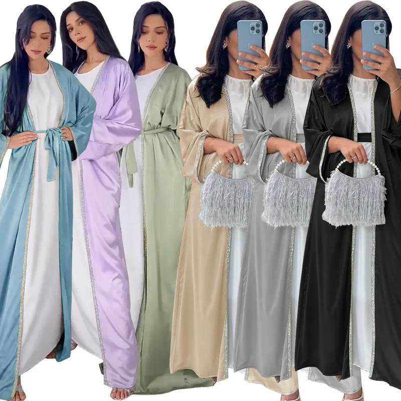 White Islamic Clothing Muslim Prayer Women Dress Open Black Abaya ...