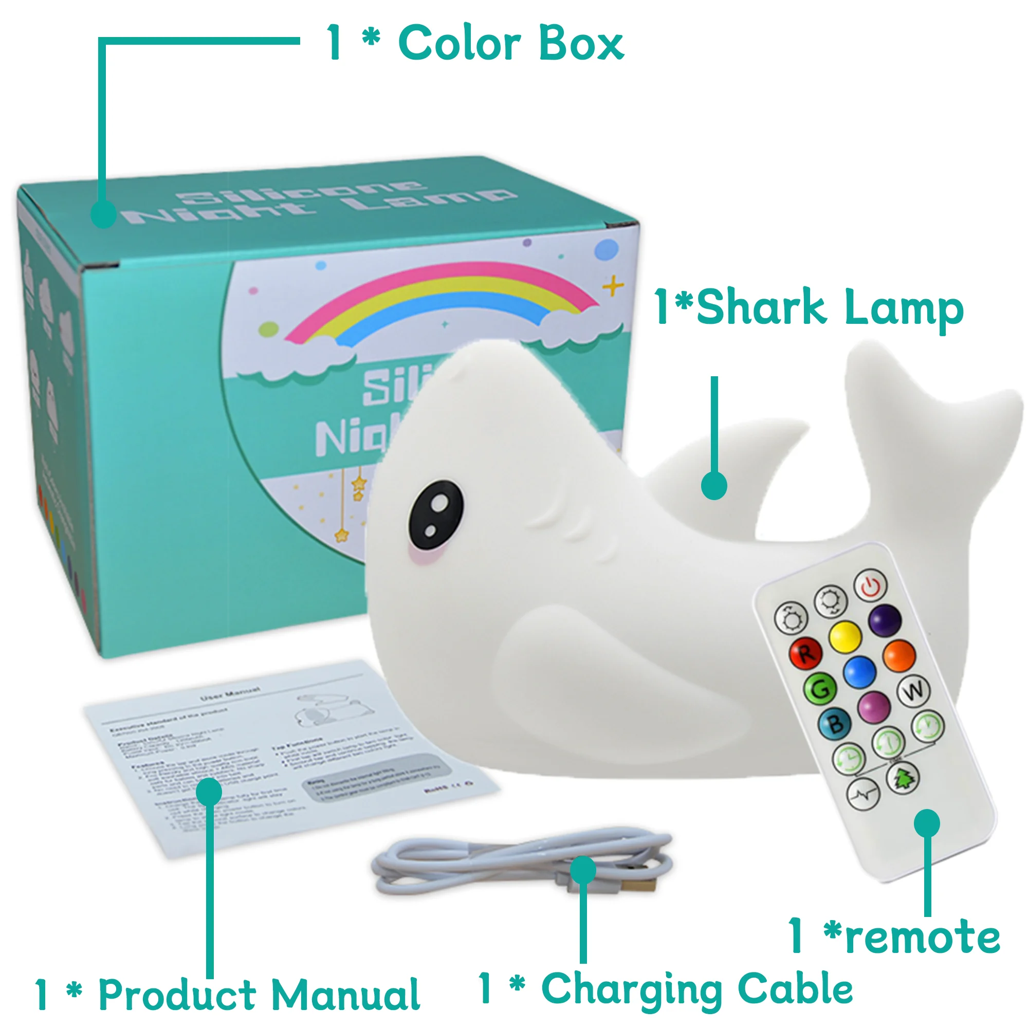 2023 Silicone Shark Bedroom Night Light Table Lamp Cute Little Mindful ...