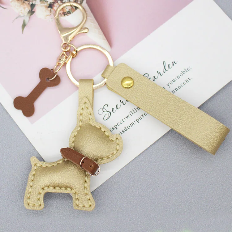 Diy Material Package Bulldog Keychain PU Leather Dog Keychains for ...