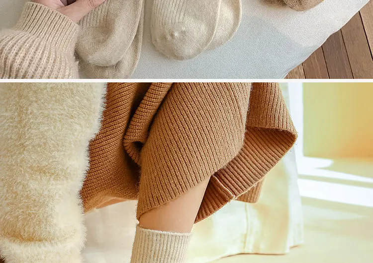 Autumn and Winter Thickened Warm Cashmere Socks Women's Mid-calf Solid ...
