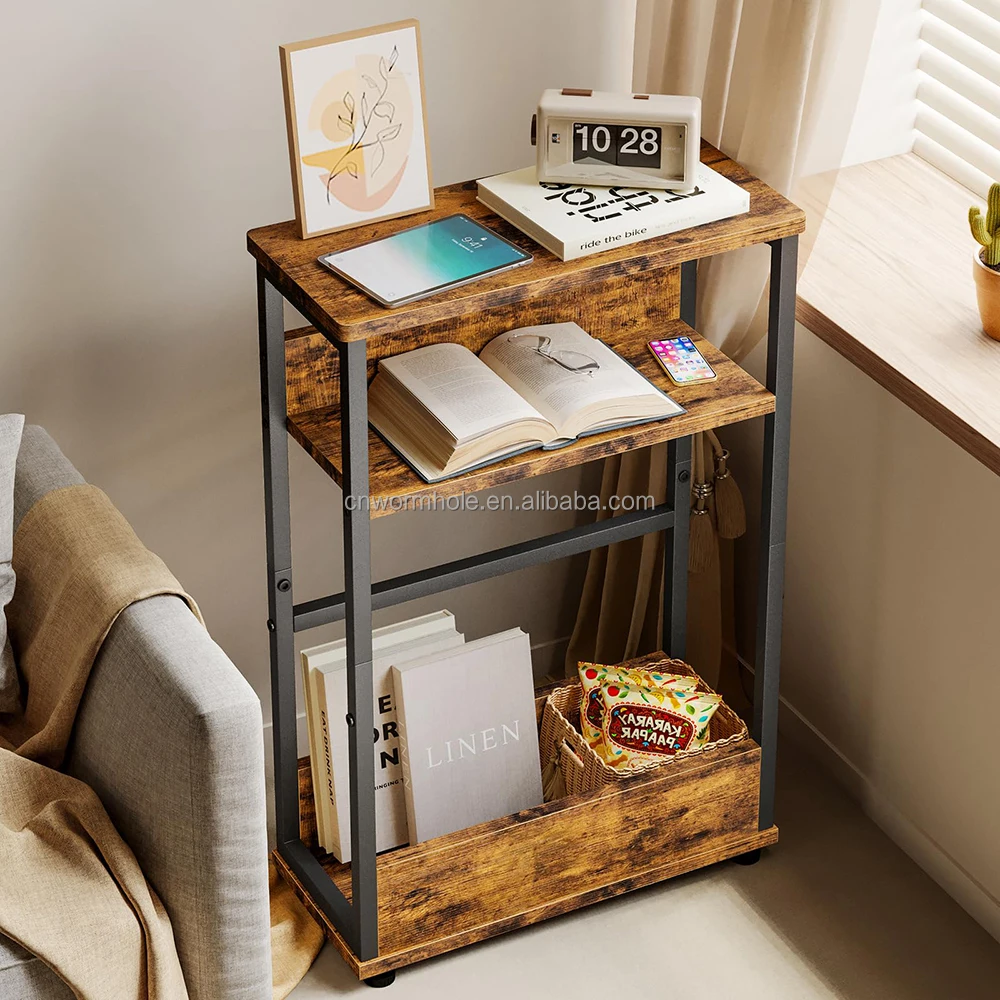3-tier Narrow Side Table Storage Shelf Rack Small End Tables Set For ...