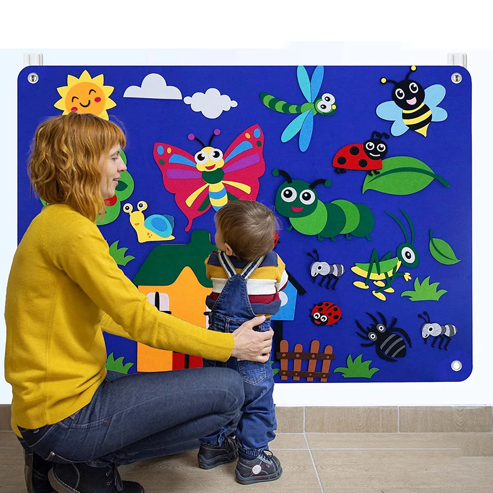 Preschool Sensory Wall Insects & Bugs Teaching Flannel Felt Story Board ...