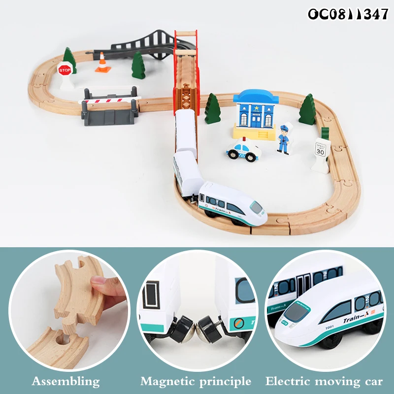 Wooden Children Toys Wooden Toy Train Set Electric On Track Assembly ...